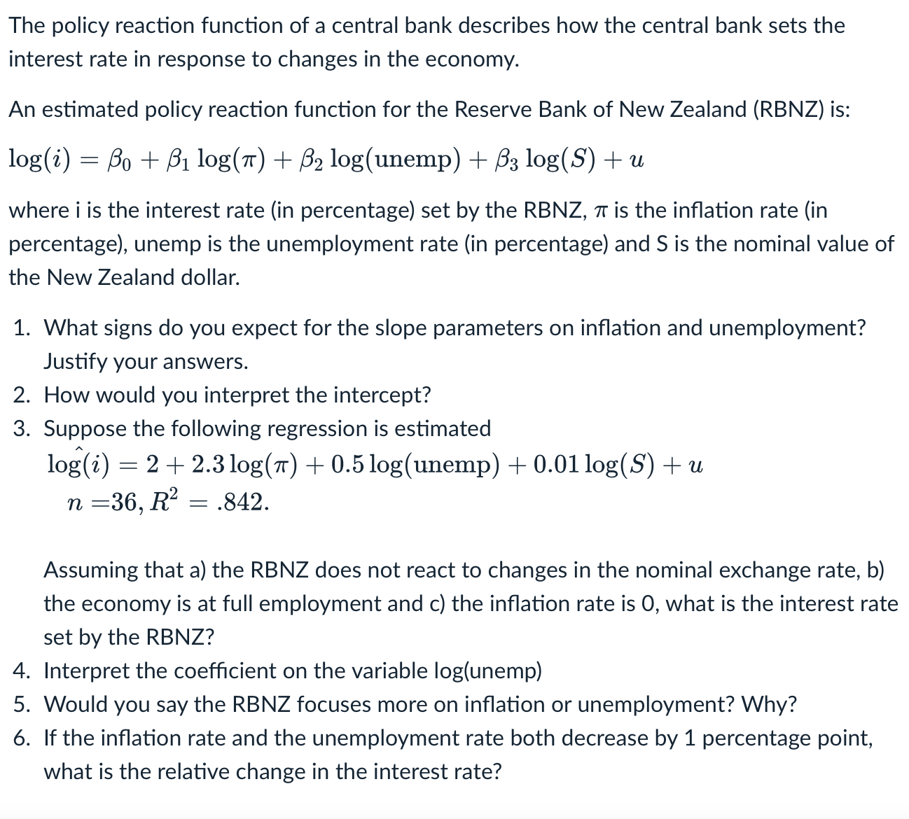 Solved The policy reaction function of a central bank | Chegg.com