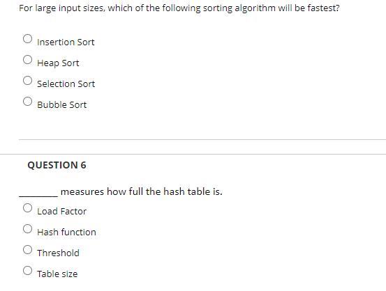 For large input sizes, which of the following sorting | Chegg.com
