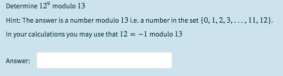 Solved Determine 129 modulo 13 Hint: The answer is a number | Chegg.com