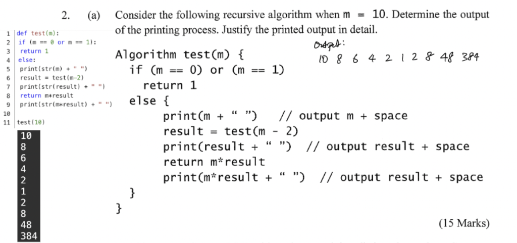 Solved Consider the following recursive algorithm when m=10. | Chegg.com