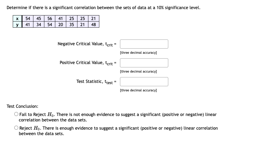 Solved Determine if there is a significant correlation | Chegg.com