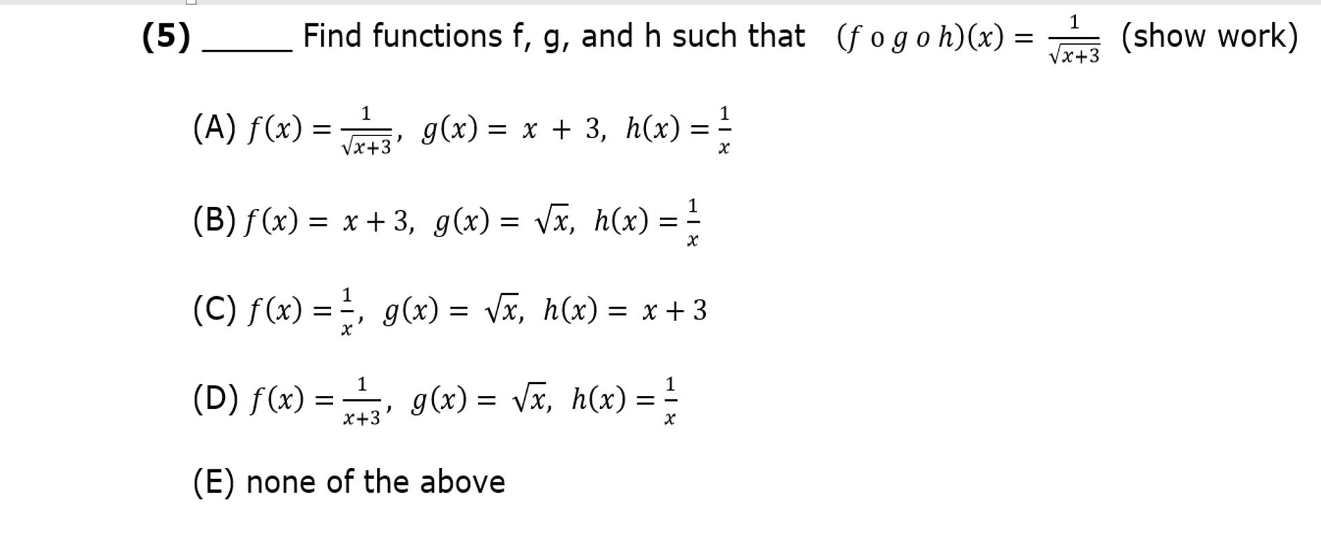 Solved 1 (5) Find functions f, g, and h such that (f | Chegg.com