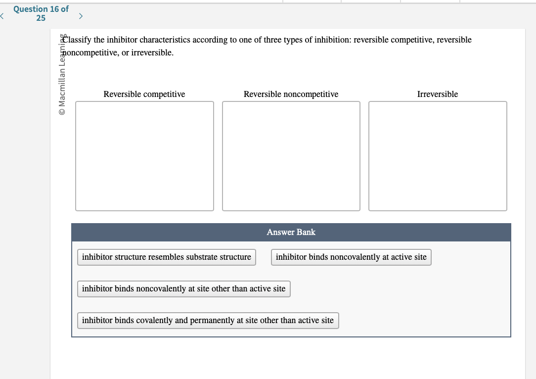 lassify the inhibitor characteristics according to | Chegg.com