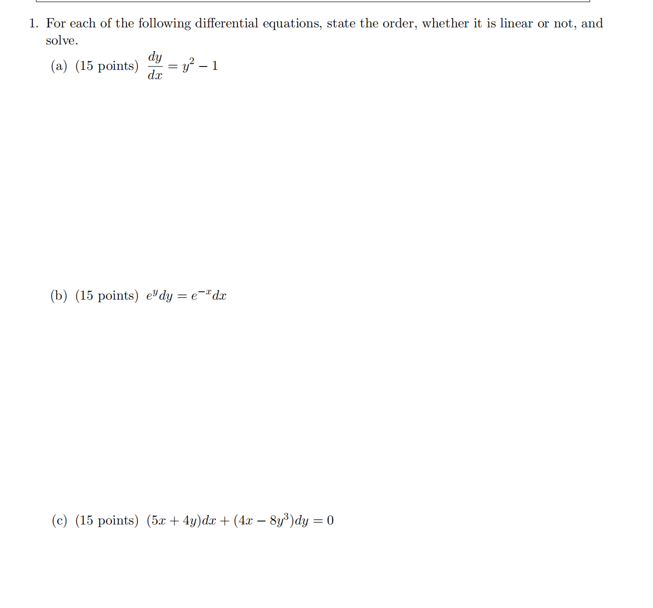 Solved For each of the following differential equations, | Chegg.com