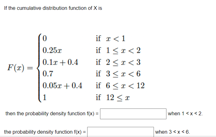 Solved If the cumulative distribution function of X is | Chegg.com