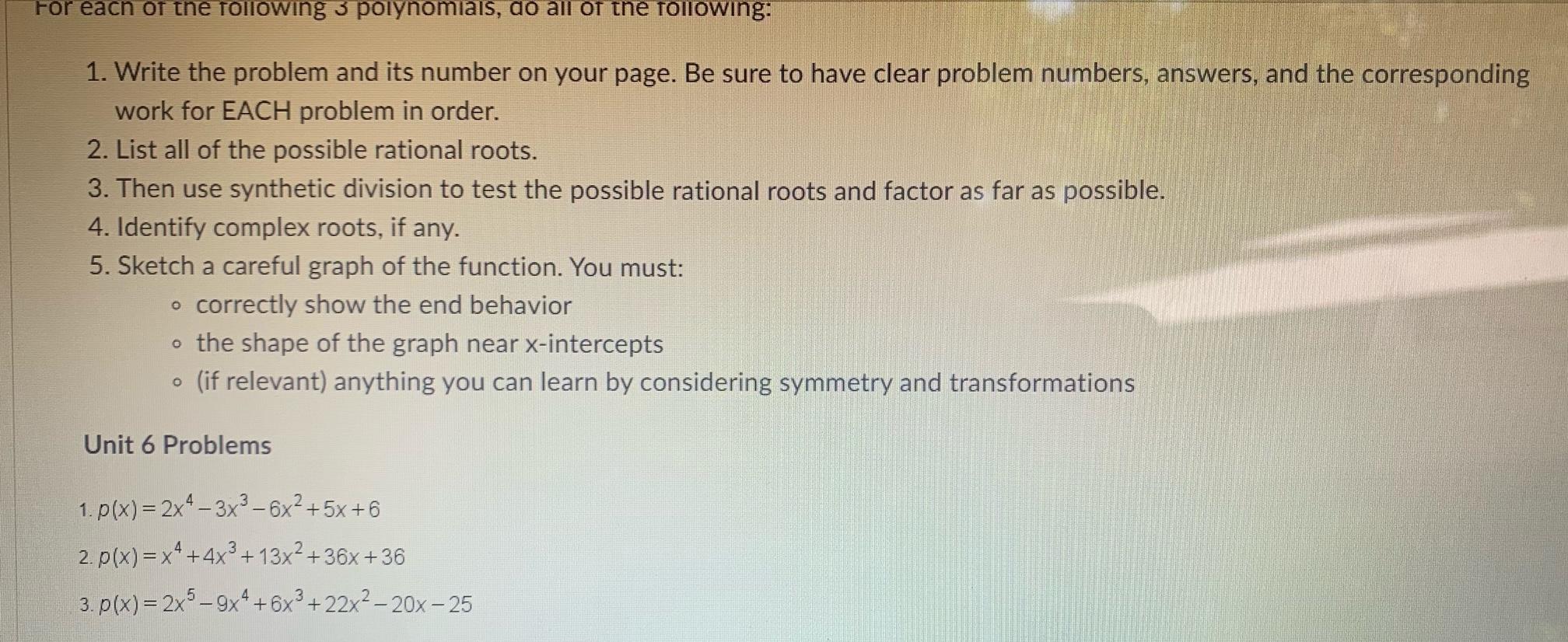 Solved For each of the following 3 polynomials, do all of | Chegg.com