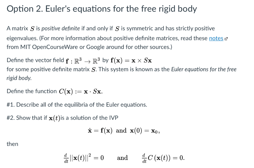 Option 2. Euler's equations for the free rigid body A | Chegg.com