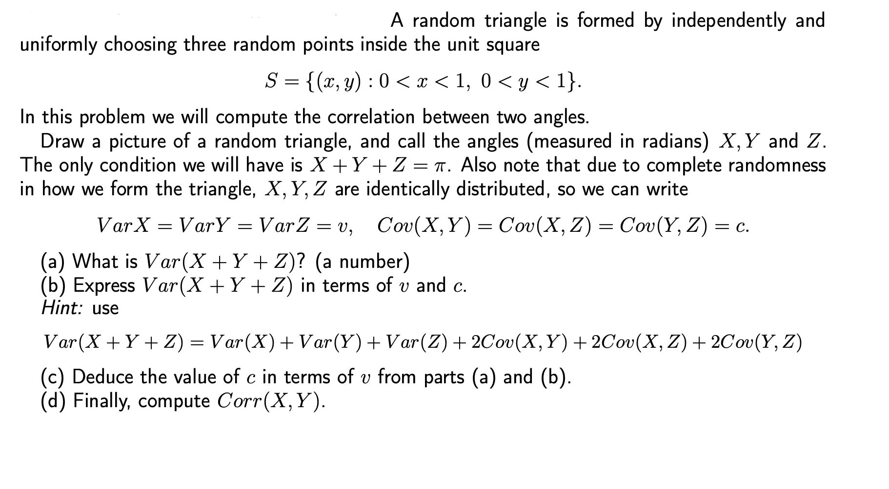 Solved - 2 > 2 = 2 2 A random triangle is formed by | Chegg.com