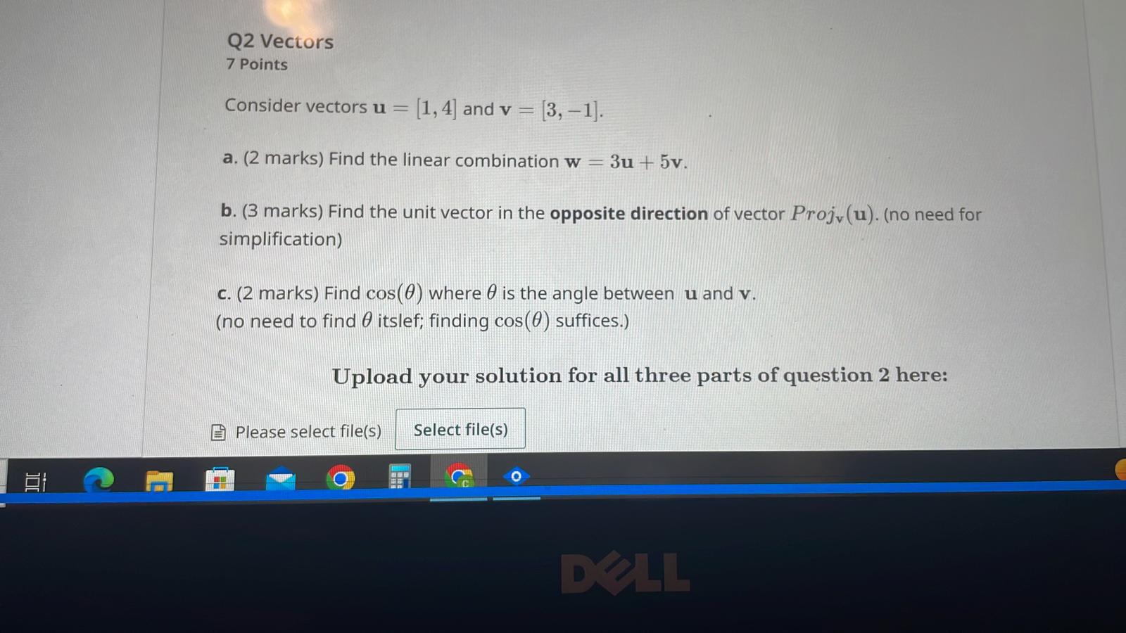 Solved Consider vectors u=[1,4] and v=[3,−1] a. ( 2 marks) | Chegg.com