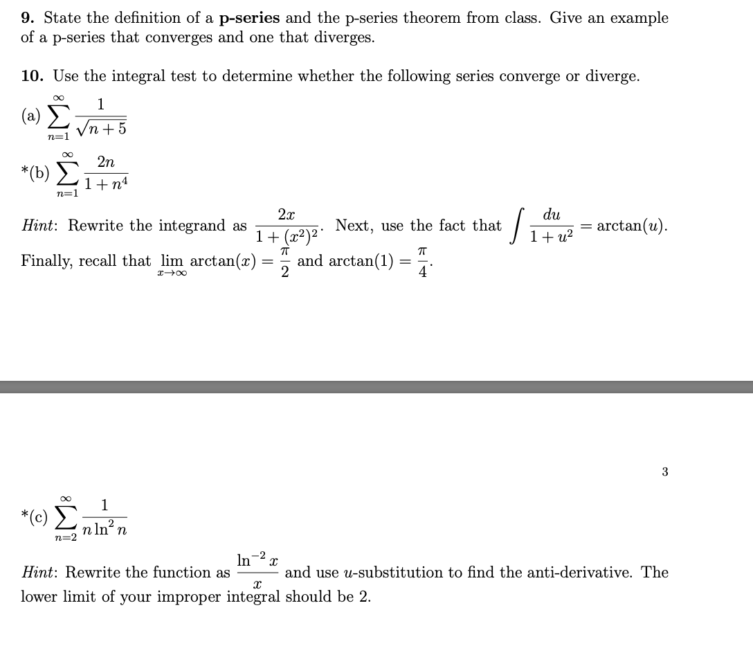 Solved 9. State the definition of a p-series and the | Chegg.com
