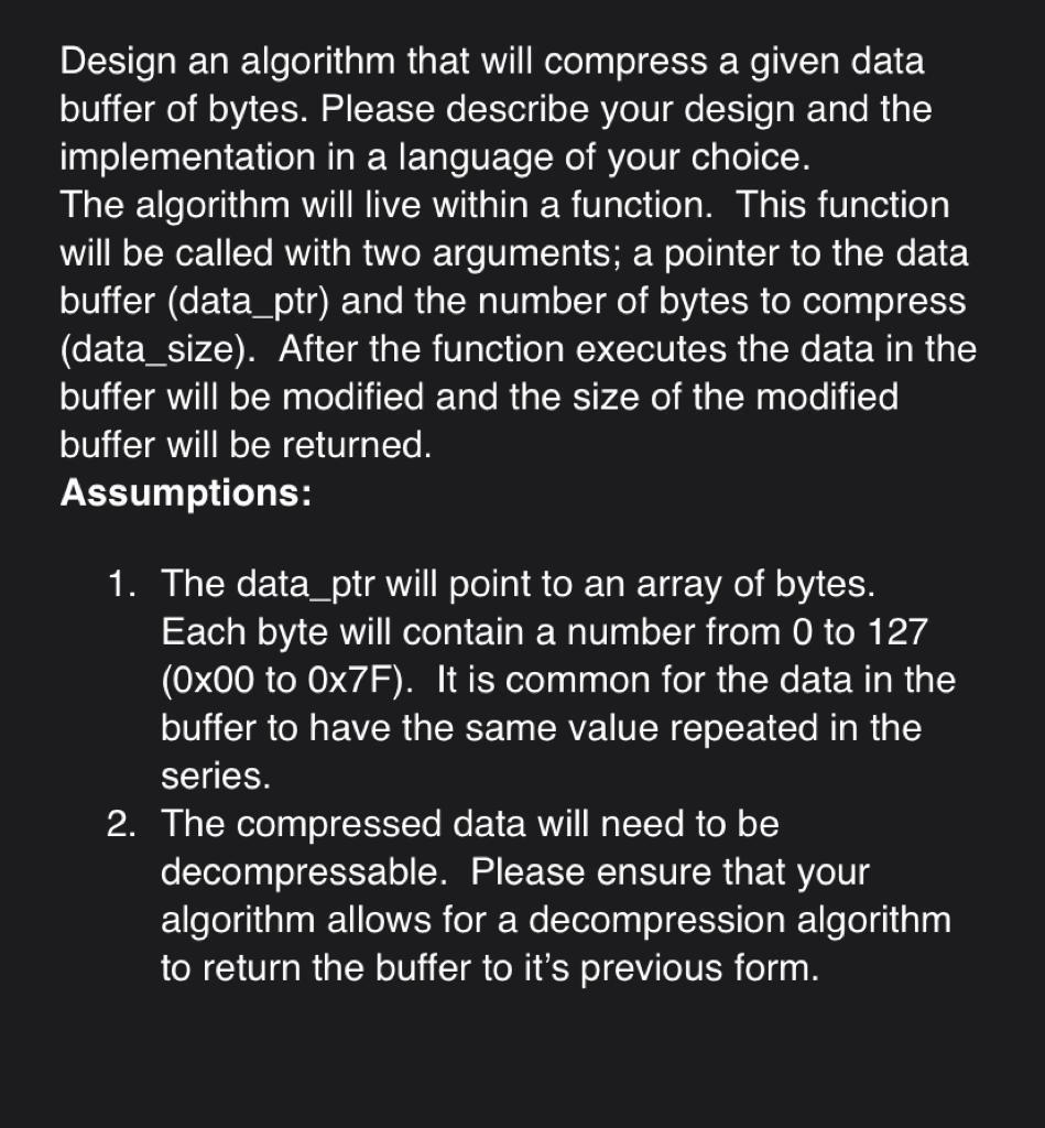 Design an algorithm that will compress a given data | Chegg.com