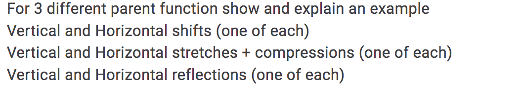 Solved For 3 different parent function show and explain an | Chegg.com