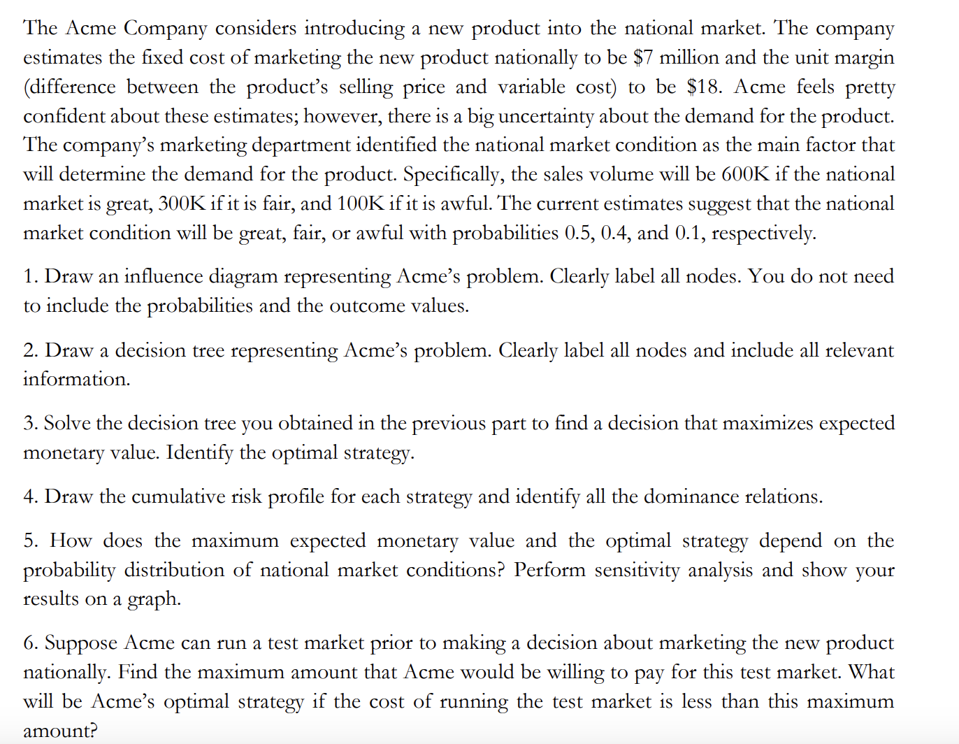 Solved The Acme Company considers introducing a new product | Chegg.com