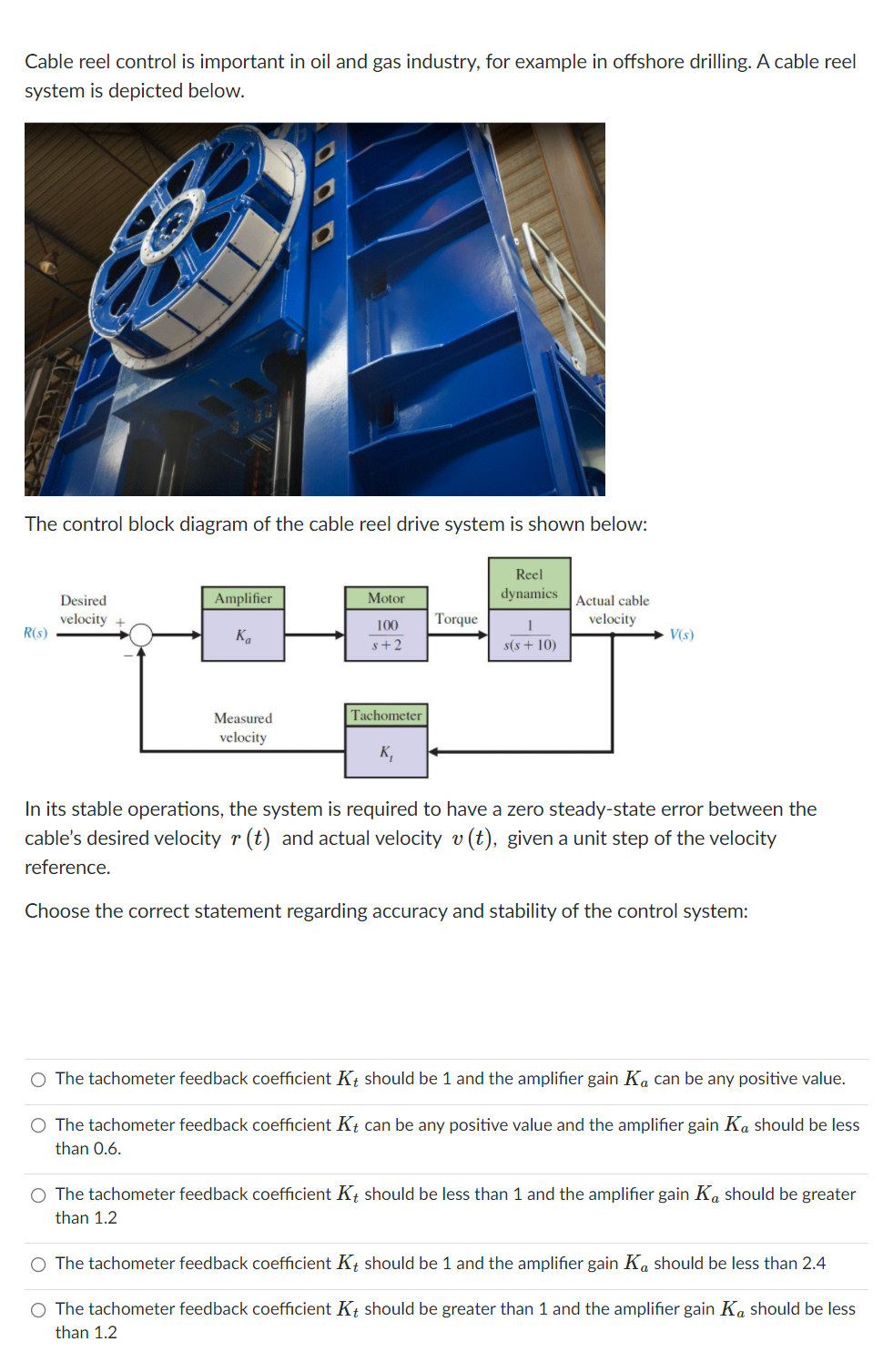 Solved Cable reel control is important in oil and gas | Chegg.com