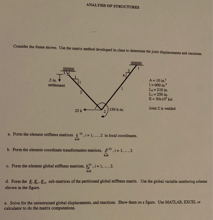 ANALYSIS OF STRUCTURES Consider the frame shown. Use | Chegg.com