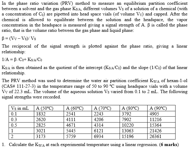 In the phase ratio variation (PRV) method to measure | Chegg.com