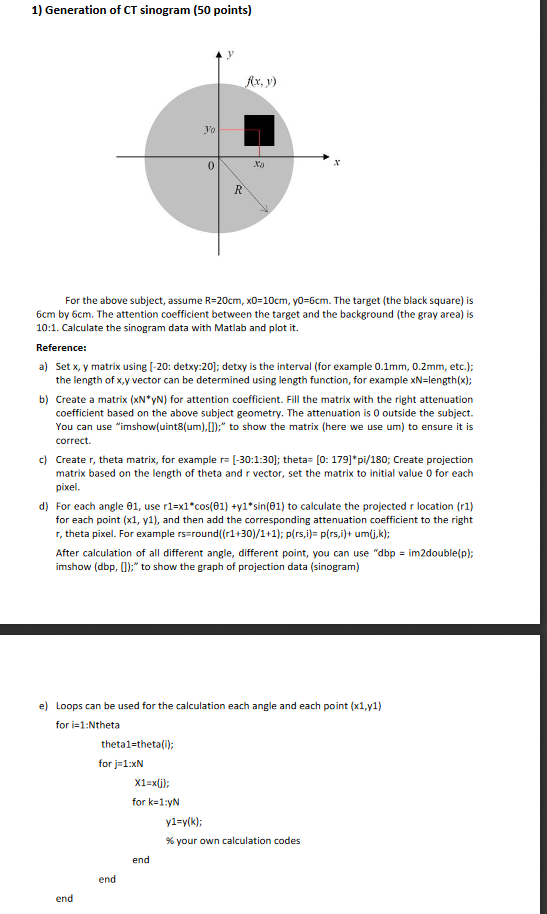 1) Generation of CT sinogram (50 points) y) Vo For | Chegg.com