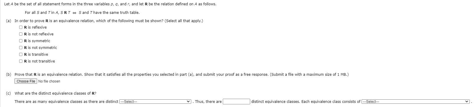 Solved Let A be the set of all statement forms in the three | Chegg.com