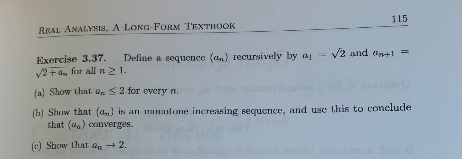 Solved Exercise 337 Define A Sequence An Recursively By 