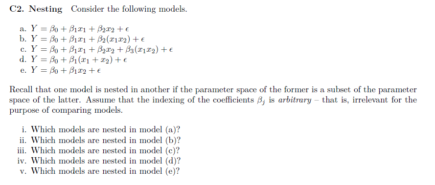 Solved C2. Nesting Consider the following models. a. Y = Bo | Chegg.com