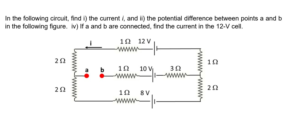 Solved In the following circuit, find i) the current i, and | Chegg.com