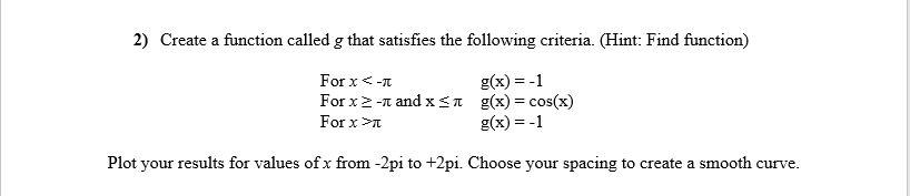 Solved 2) Create a function called g that satisfies the | Chegg.com