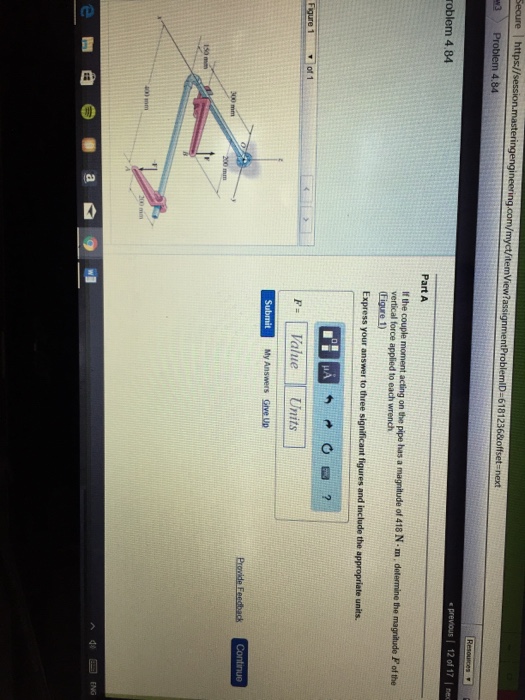 Solved 4.84 lfthe couple moment acting on the pipe has a | Chegg.com