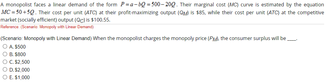 Solved A monopolist faces a linear demand of the form | Chegg.com