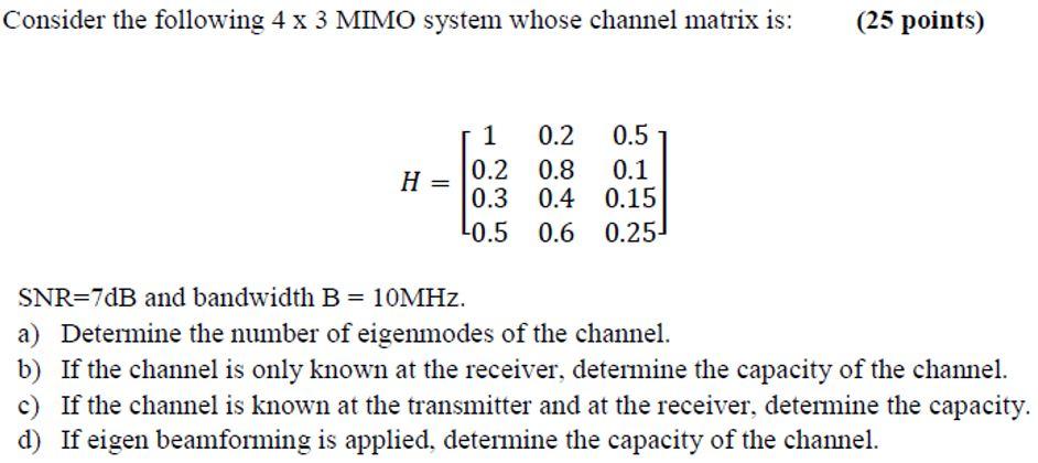 Consider the following 4 x 3 MIMO system whose | Chegg.com