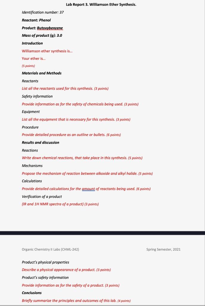 Solved Lab Report 3. Williamson Ether Synthesis. | Chegg.com