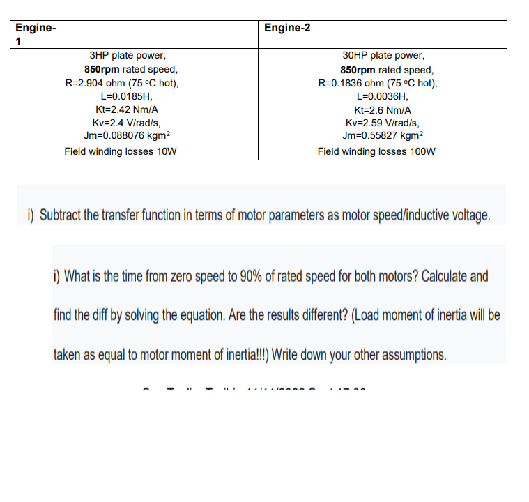 Subtract the transfer function in terms of motor | Chegg.com