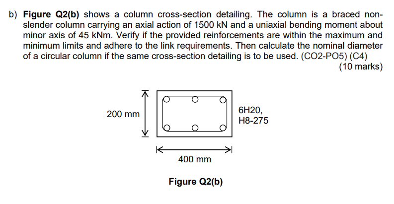 Solved b) Figure Q2(b) shows a column cross-section | Chegg.com