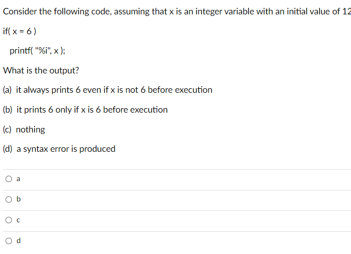 Solved Consider the following code, assuming that x is an | Chegg.com