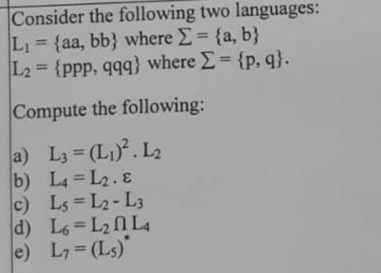 Solved Consider the following two languages: L1={aa,bb} | Chegg.com