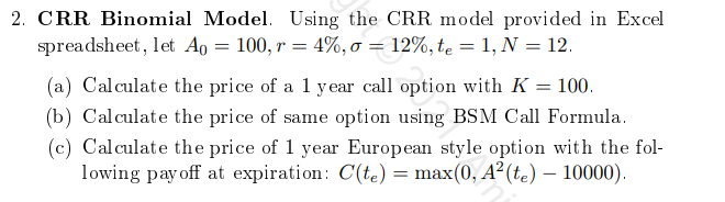 2. CRR Binomial Model. Using the CRR model provided | Chegg.com