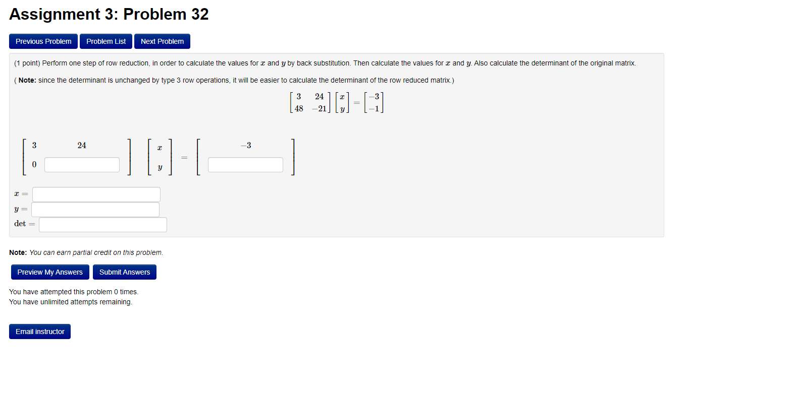 Solved Assignment 3: Problem 32 Previous Problem Problem | Chegg.com