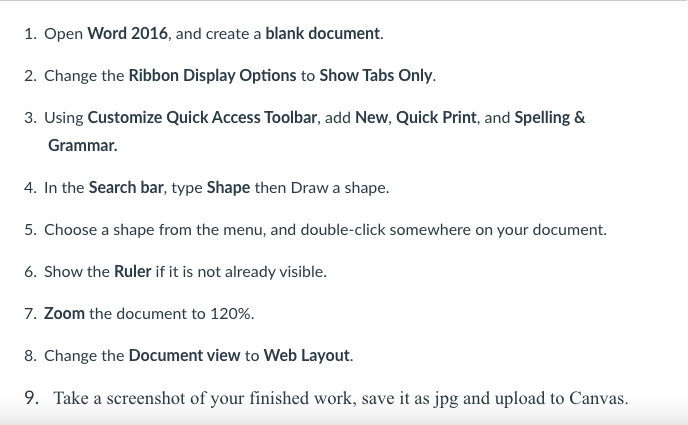 Solved 1. Open Word 2016 , and create a blank document. 2. | Chegg.com