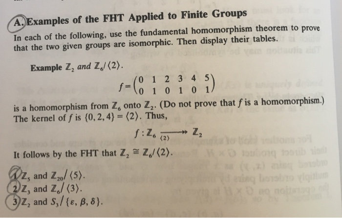 Solved A. Examples of the FHT Applied to Finite Groups In | Chegg.com
