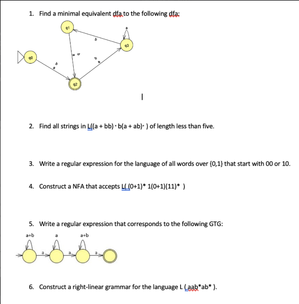 Solved 1. Find a minimal equivalent dfa to the following | Chegg.com