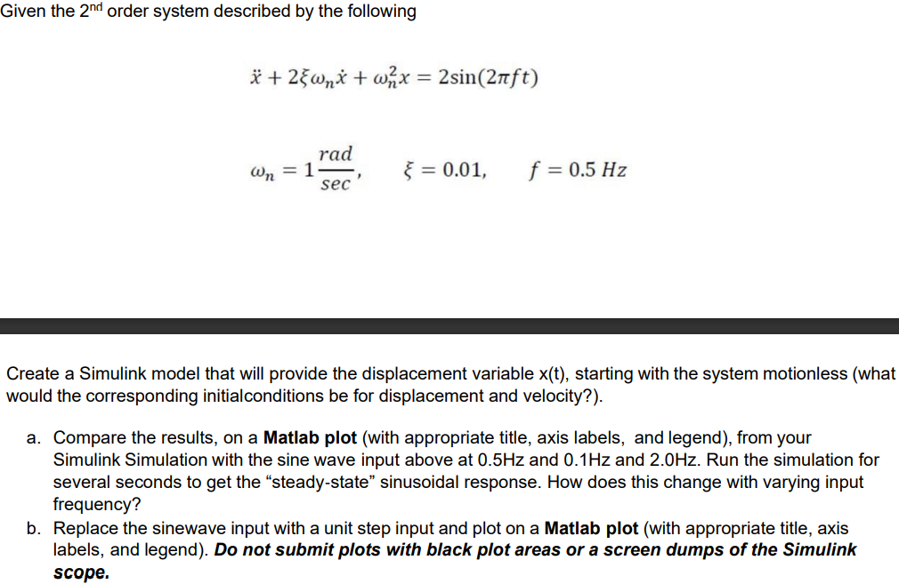 Solved Given the 2nd order system described by the following | Chegg.com