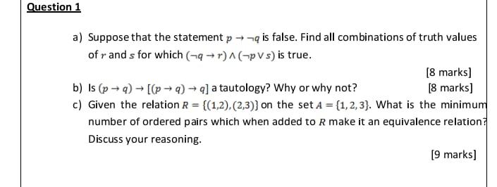 Solved Question 1 a) Suppose that the statement p + - is | Chegg.com