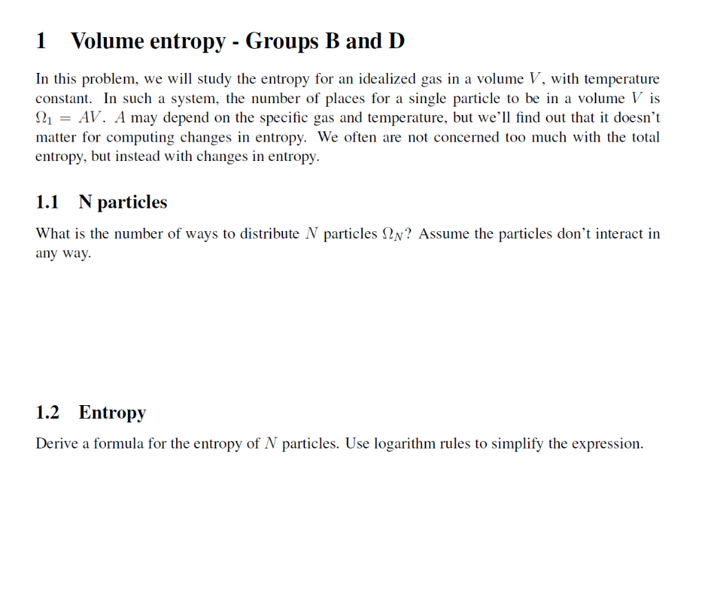 1 Volume entropy - Groups B and D In this problem, we | Chegg.com