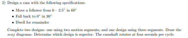 Solved 2) Design a cam with the following specifications: - | Chegg.com