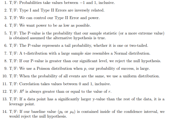 Solved 1. \\( \\mathrm{T} / \\mathrm{F} \\) : Probabilities | Chegg.com