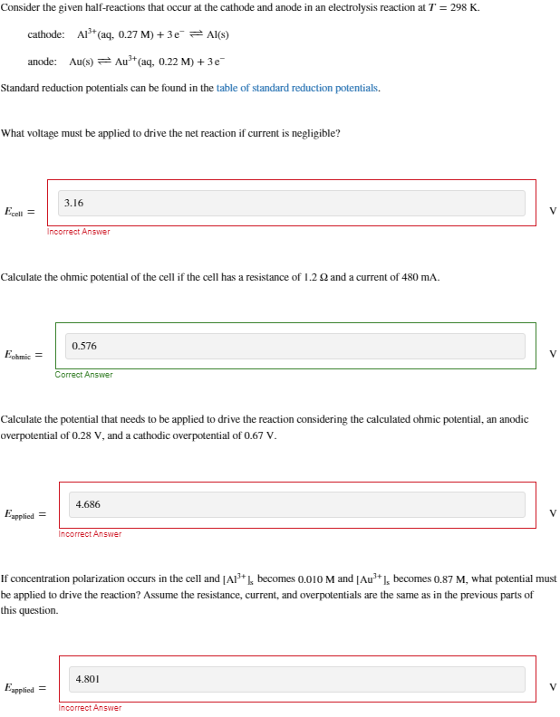 Solved Consider the given half-reactions that occur at the | Chegg.com
