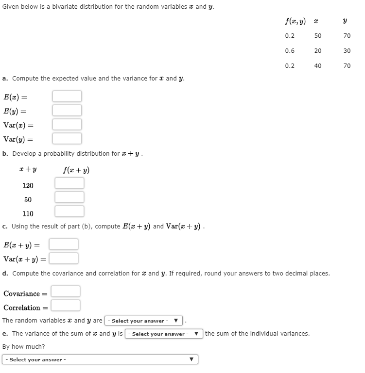 Solved Given Below Is A Bivariate Distribution For The 