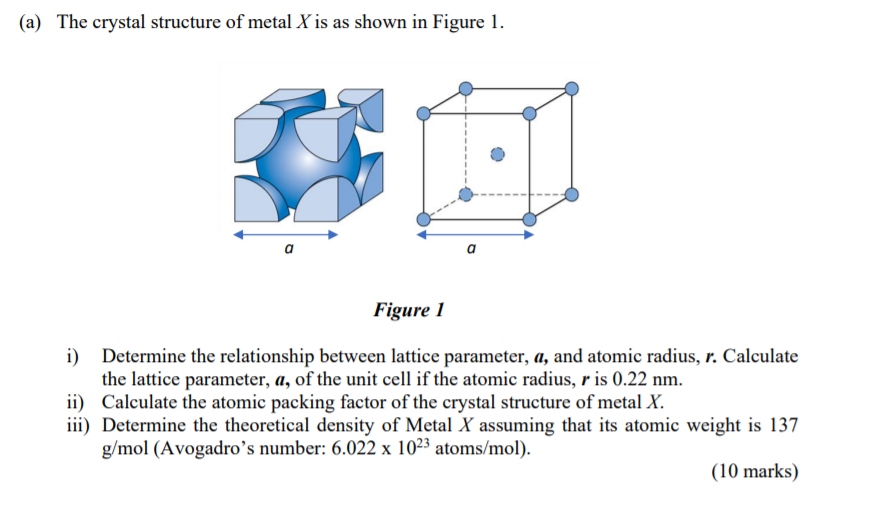 Solved (a) The crystal structure of metal X is as shown in | Chegg.com