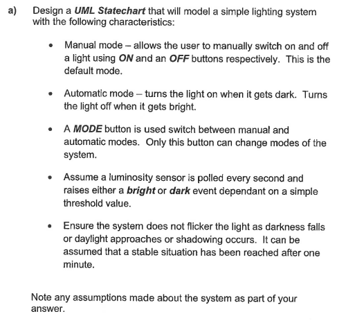 Solved a) ﻿Design a UML Statechart that will model a simple | Chegg.com