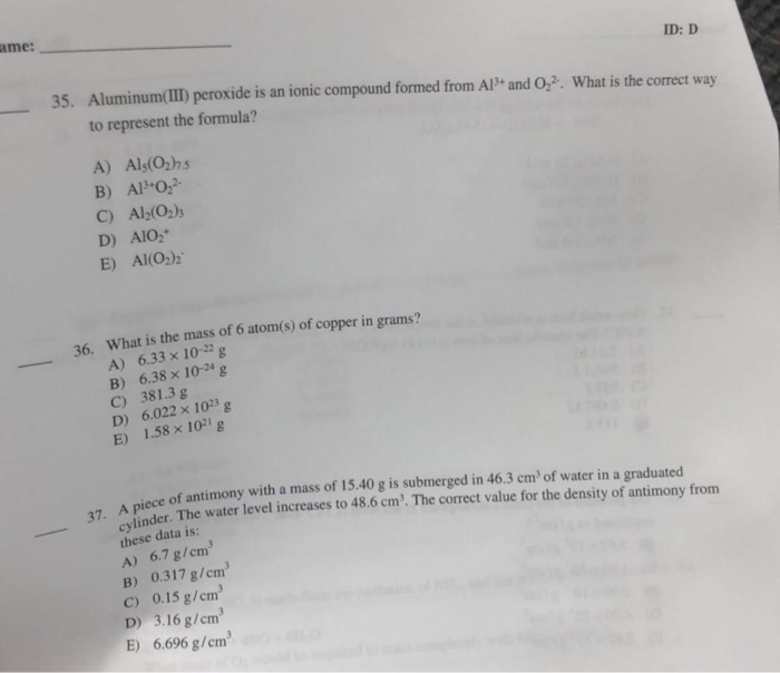 Solved ame: ID: D Aluminum(III) peroxide is an ionic | Chegg.com