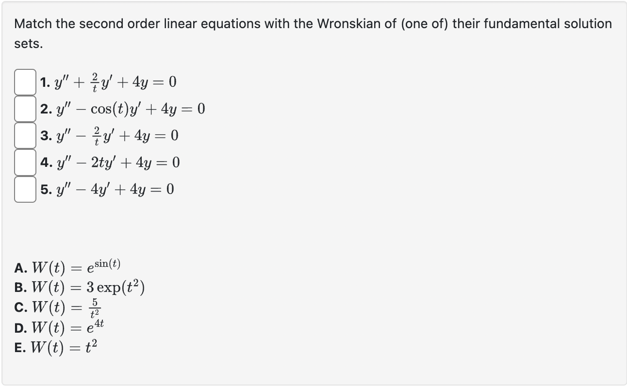 Solved Match the second order linear equations with the | Chegg.com
